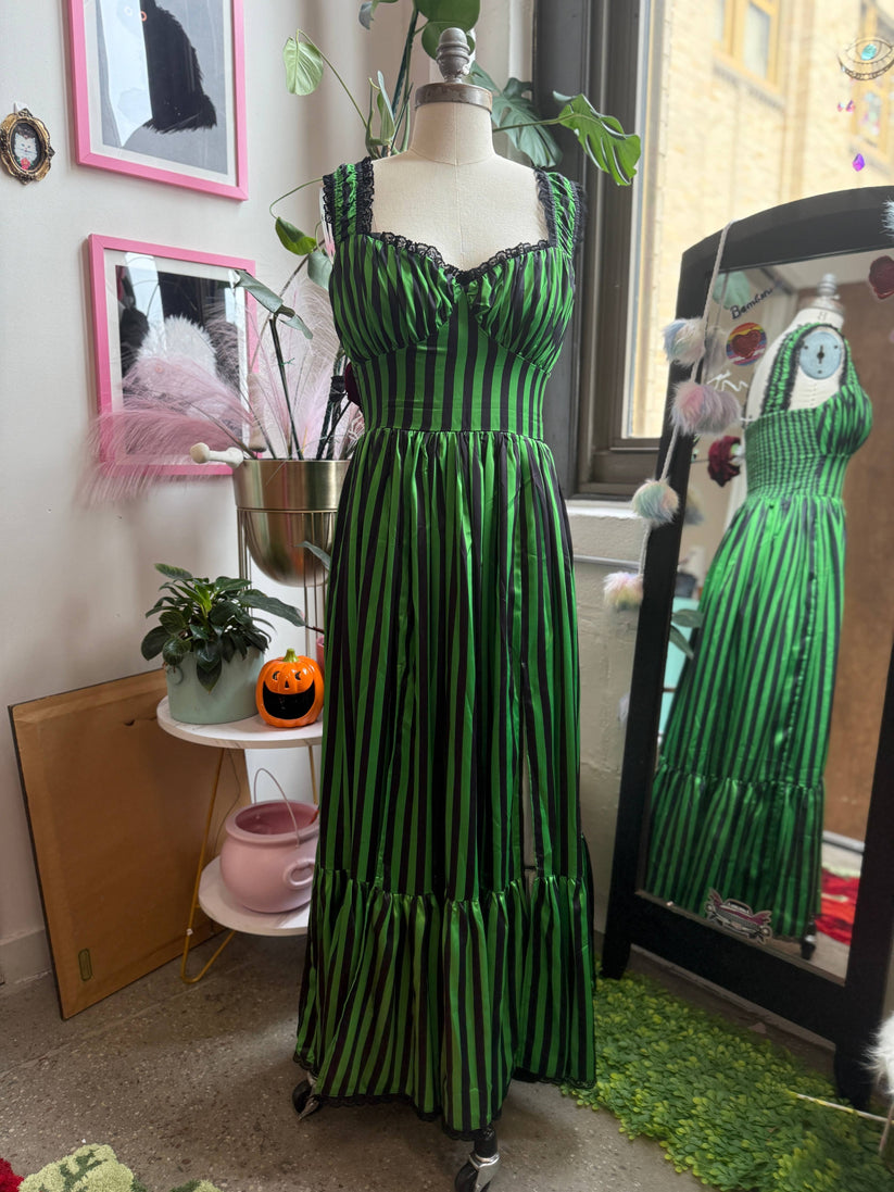 *PRE ORDER* Cosette Maxi Dress in Horror Green Stripe – Gothic Trading ...